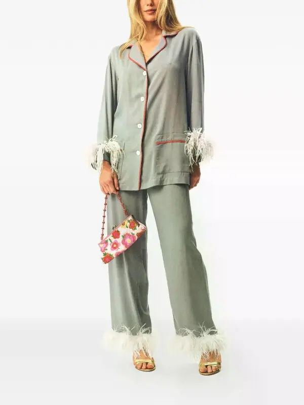 Sleeper Party Feather-trim Pajamas - Grey