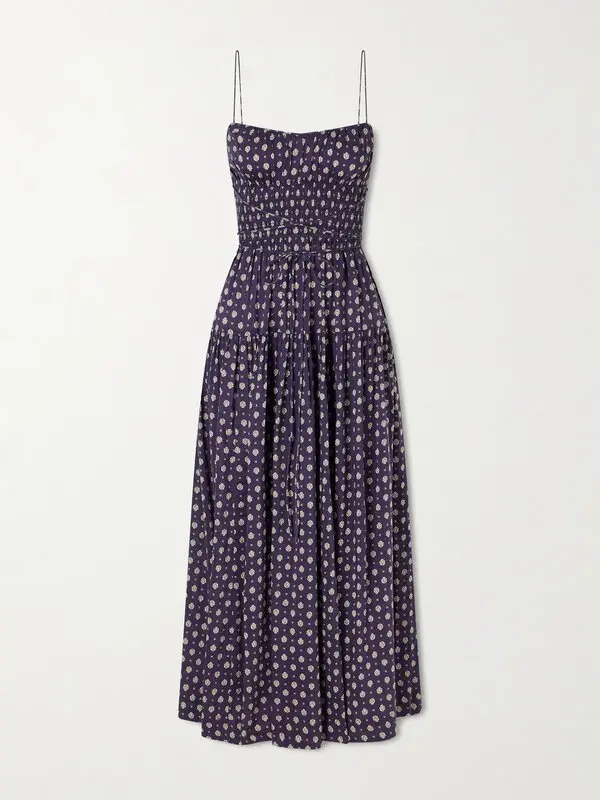 DÔEN Safia Smocked Printed Cotton And Silk-blend Maxi Dress - Multi