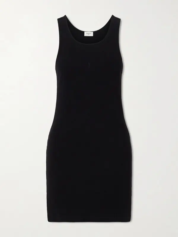 Saint Laurent Ribbed Cotton Mini Dress - Black