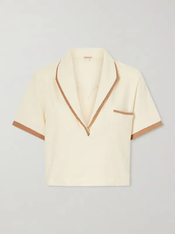 Johanna Ortiz Cropped Terry Shirt With Contrast Trim - Neutrals