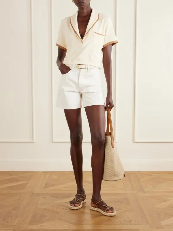 Johanna Ortiz Cropped Terry Shirt With Contrast Trim - Neutrals