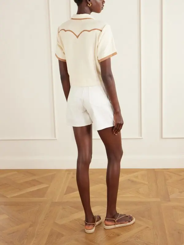 Johanna Ortiz Cropped Terry Shirt With Contrast Trim - Neutrals