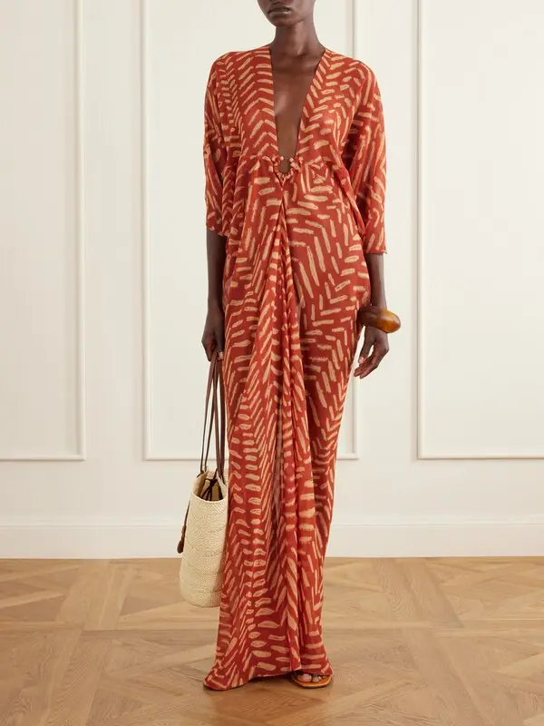 Johanna Ortiz Sensory Tapestry Printed Recycled Georgette Maxi Kaftan - Red