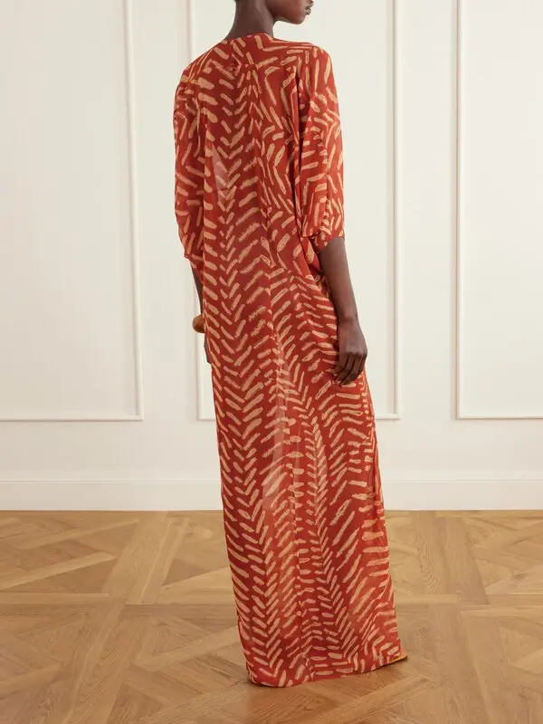 Johanna Ortiz Sensory Tapestry Printed Recycled Georgette Maxi Kaftan - Red