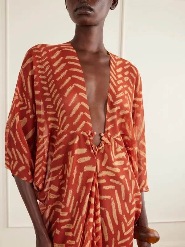 Johanna Ortiz Sensory Tapestry Printed Recycled Georgette Maxi Kaftan - Red