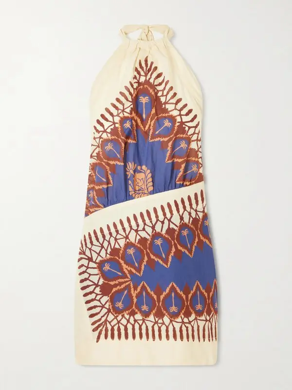 Johanna Ortiz Halterneck Printed Cotton-voile Mini Dress - Blue