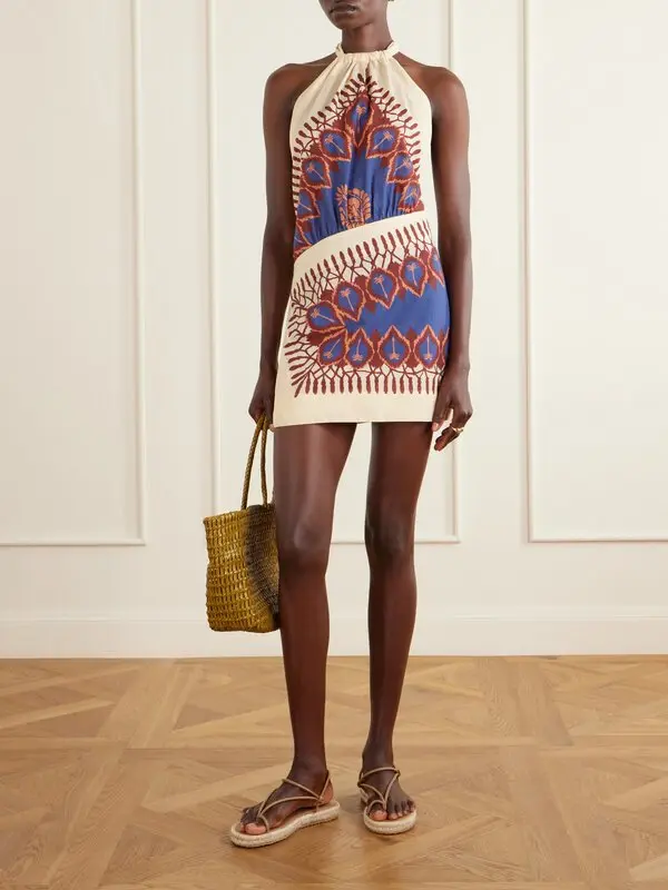 Johanna Ortiz Halterneck Printed Cotton-voile Mini Dress