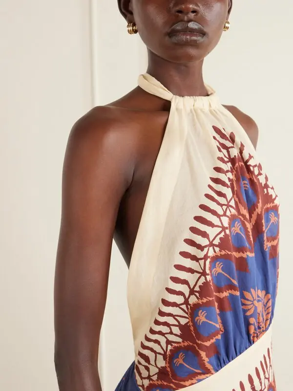 Johanna Ortiz Halterneck Printed Cotton-voile Mini Dress