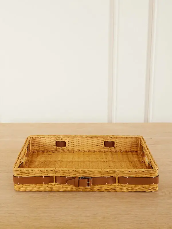 Ralph Lauren Bailey Leather-trimmed Rattan Tray - Brown