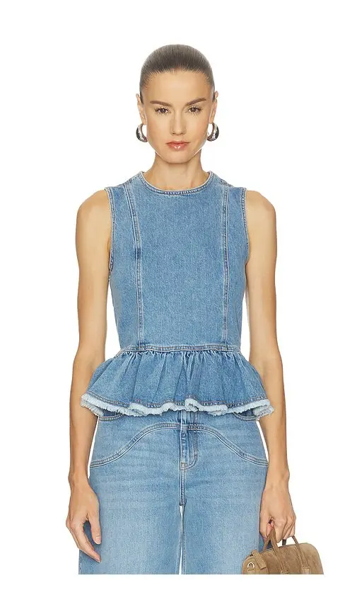Baum Und Pferdgarten Madinel Denim Top With Frayed Hem