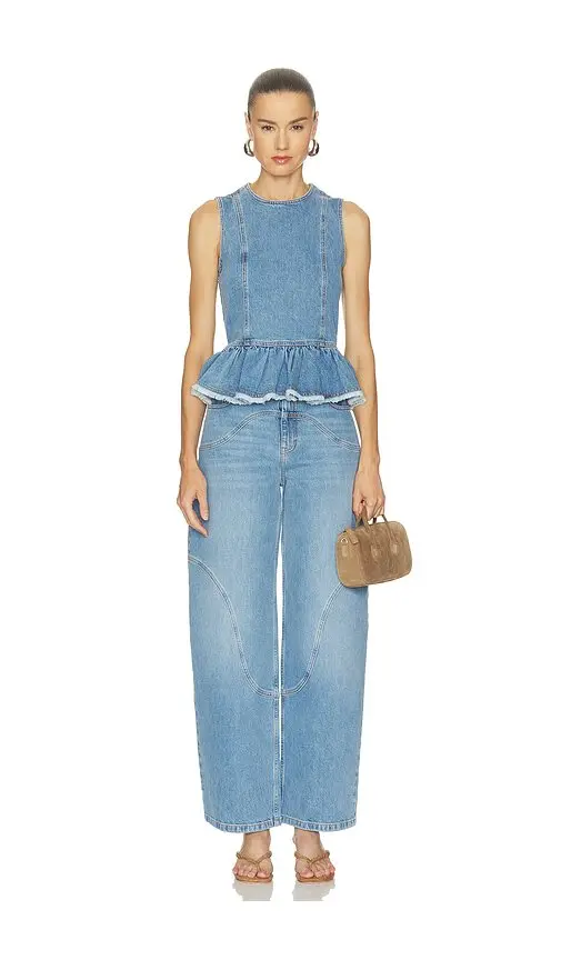 Baum Und Pferdgarten Madinel Denim Top With Frayed Hem