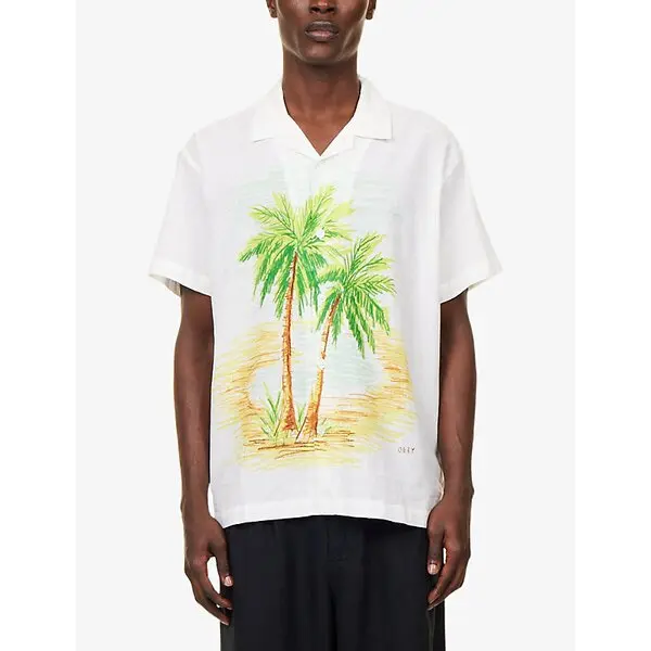 Obey Hyde Short-sleeve Cotton And Linen-blend Shirt