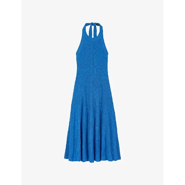 Maje Backless Floral-guipure Cotton Midi Dress - Blue