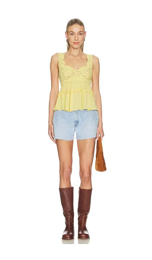 Free People Petal Party Lace Trimmed Top - Yellow