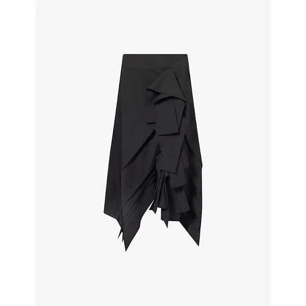 Bottega Veneta Wool Asymmetric Midi Skirt - Double Black