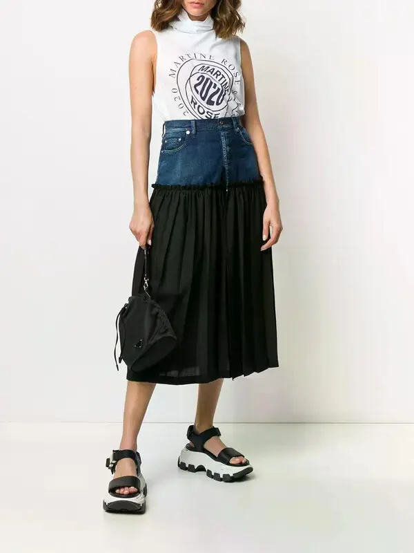 Y’s Pleated Panel Denim Skirt