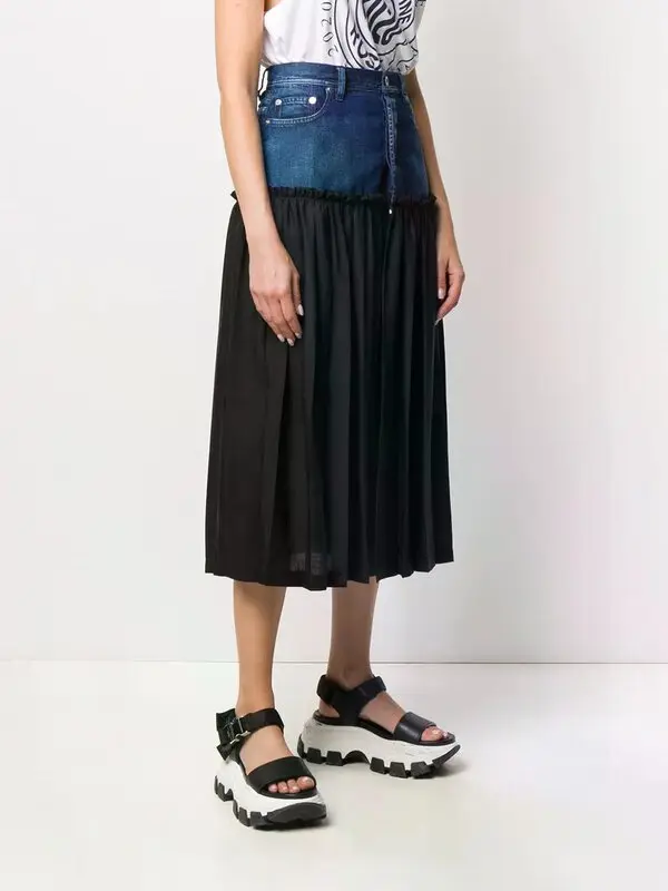 Y’s Pleated Panel Denim Skirt