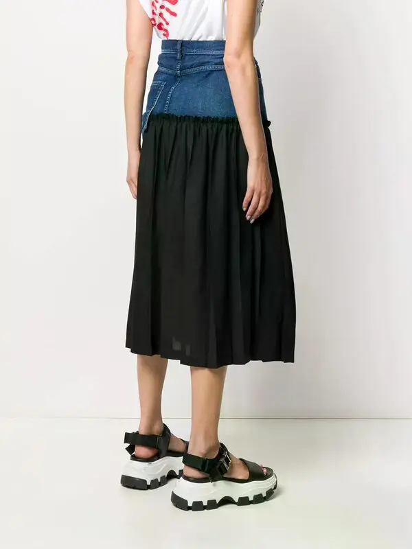 Y’s Pleated Panel Denim Skirt