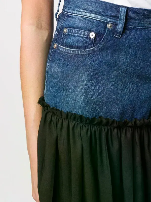 Y’s Pleated Panel Denim Skirt
