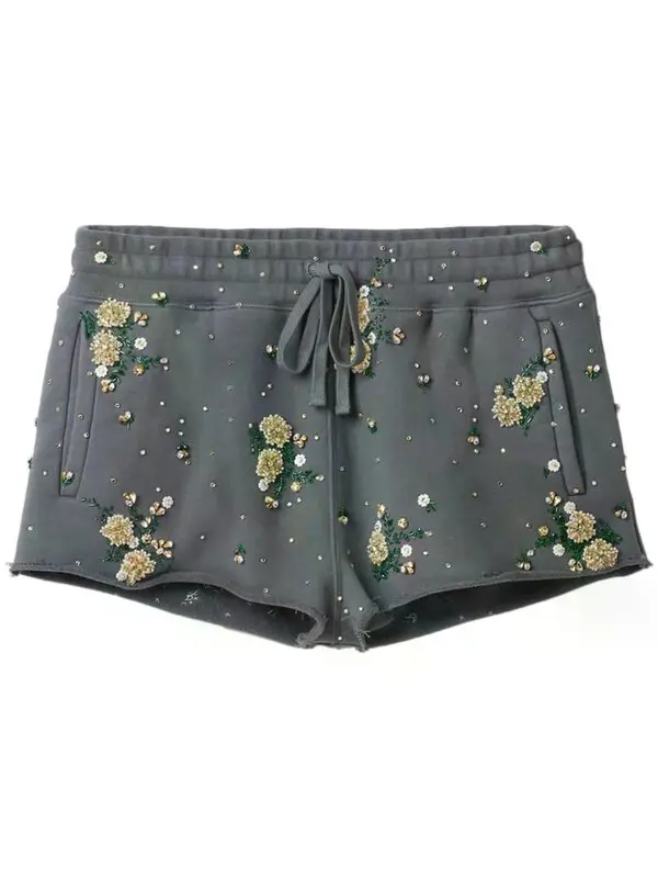 Miu Miu Floral Embroidered Cotton Jersey Shorts