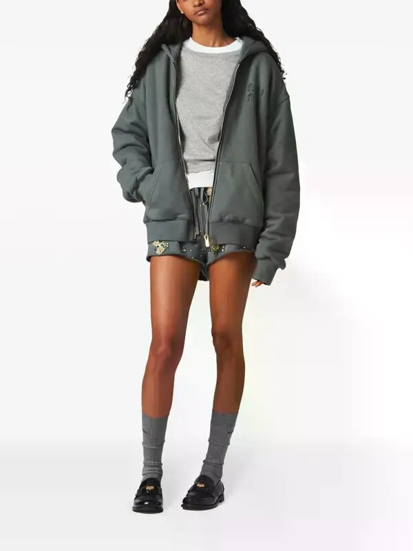 Miu Miu Floral Embroidered Cotton Jersey Shorts