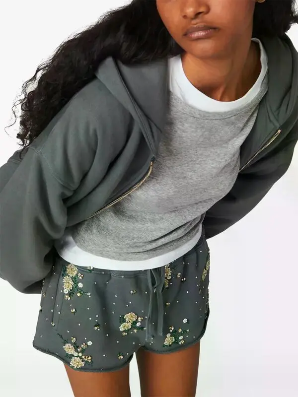Miu Miu Floral Embroidered Cotton Jersey Shorts