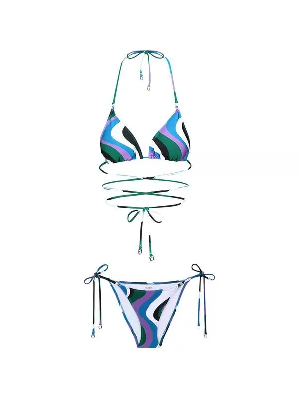 DAZE DAYZ Abstract Print Halterneck Bikini With Wrap-around Ties - Blue