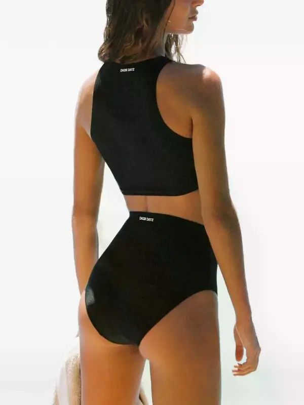 DAZE DAYZ Logo Print Sleeveless Cropped Swim Top And High Waisted Bottoms