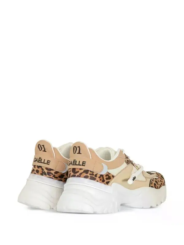 GAELLE PARIS Leopard Panel Lace-up Sneakers