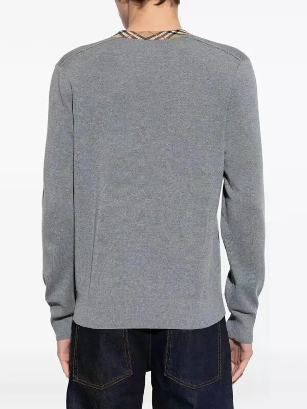 Burberry V-neck Check Trim Sweater