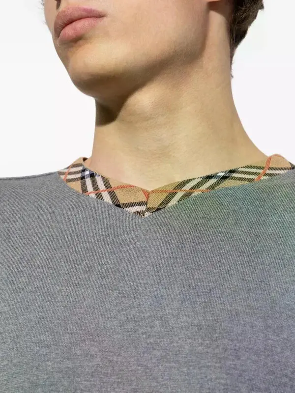 Burberry V-neck Check Trim Sweater