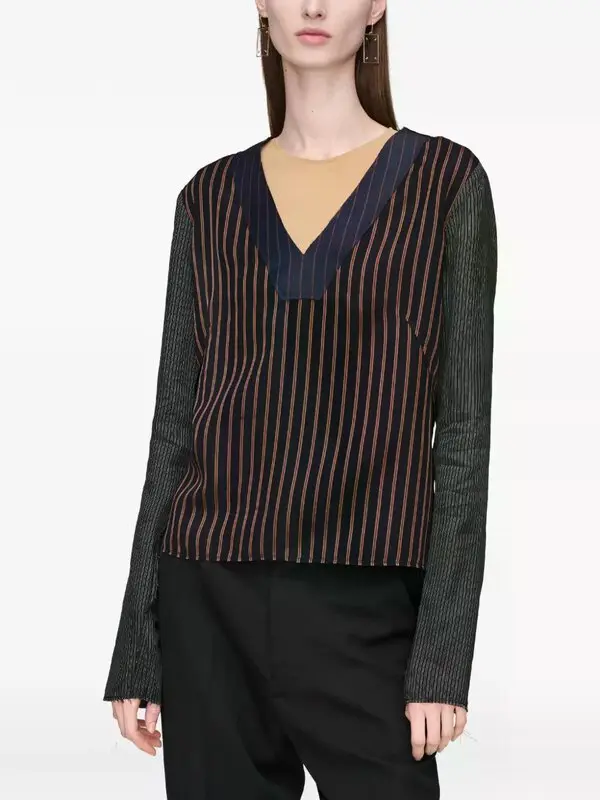 MAISON MARGIELA Patchwork Pinstripe V-neck Top