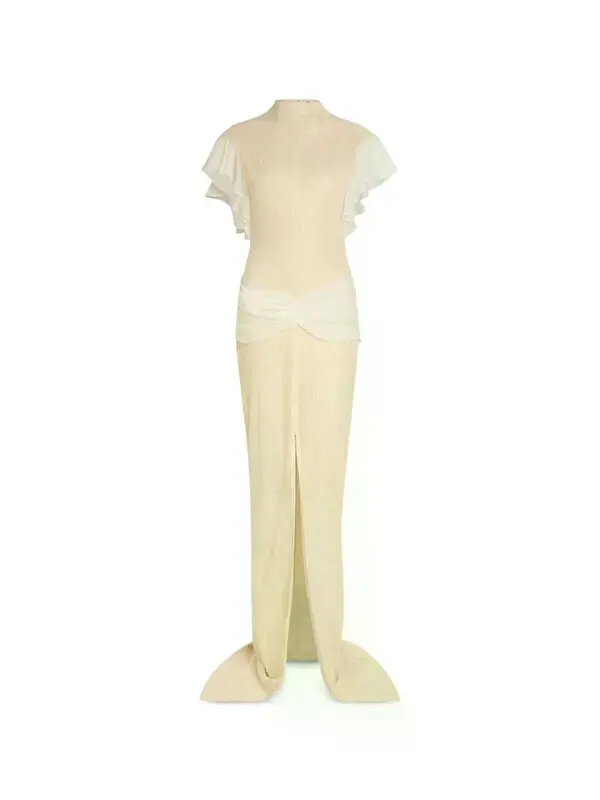 DE LA VALI Noor Ruffled Lace-patterned Maxi Dress - Neutrals