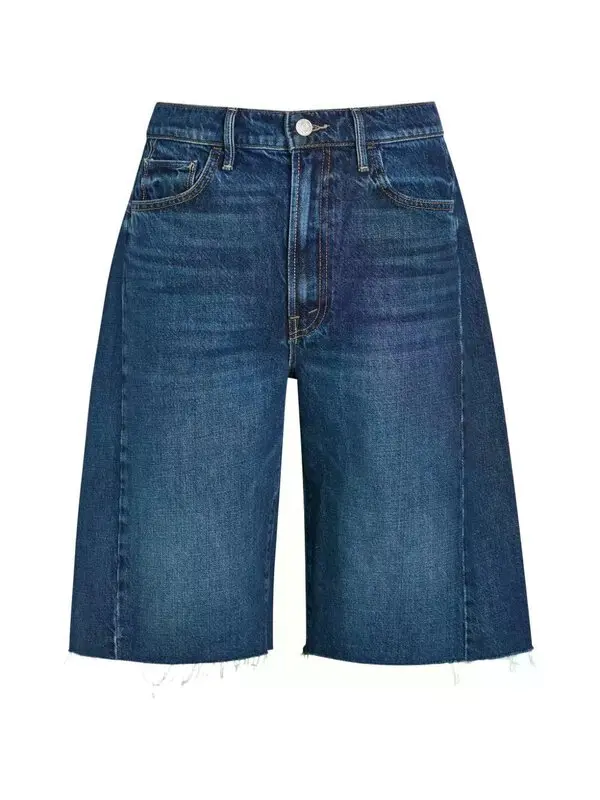MOTHER The Half-pipe Panelled Frayed-hem Shorts - Blue