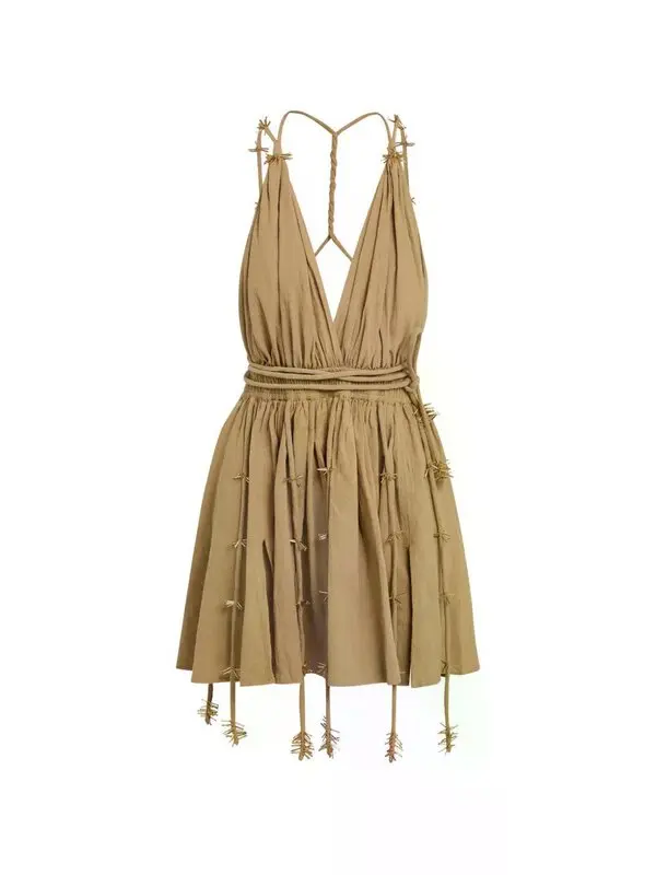 Caravana Artisana Fringed Mini Dress - Neutrals