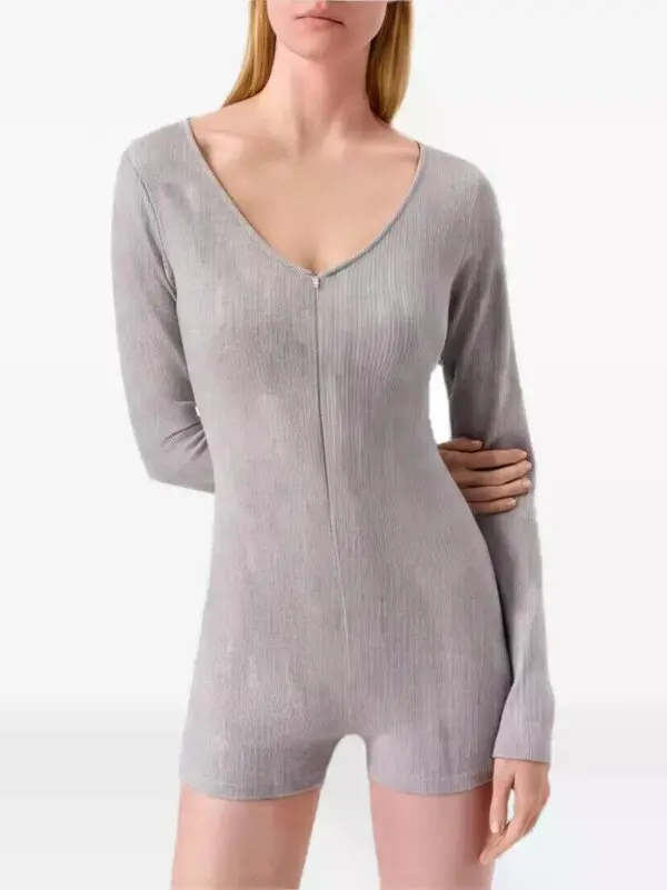 Alo Yoga Ribbed Long-sleeve Playsuit - Grey