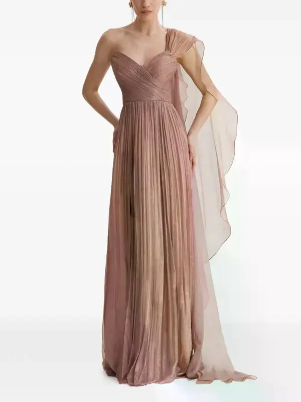 FRAMBOISE One-shoulder Pleated Maxi Dress