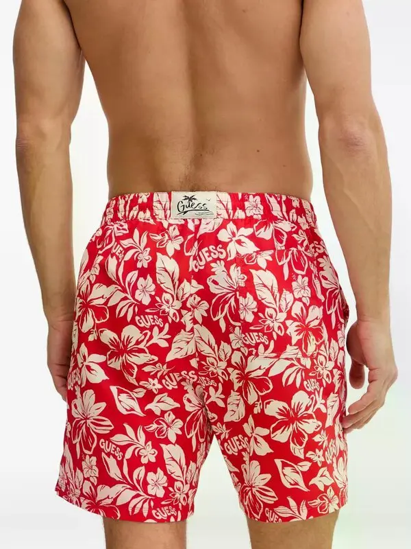 Guess Floral Print Swim Shorts - Red