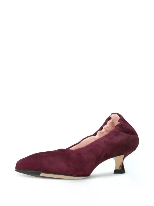 LA ROSE Elasticated Suede Pointed Toe Kitten Heel Pumps - Brown