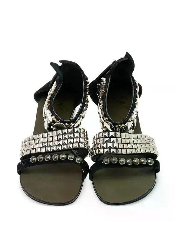 GIUSEPPE ZANOTTI Suede Studded Ankle Cuff Flat Sandals