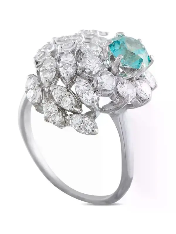 LB EXCLUSIVE 14k White Gold Blue Zircon And Diamond Ring - Silver