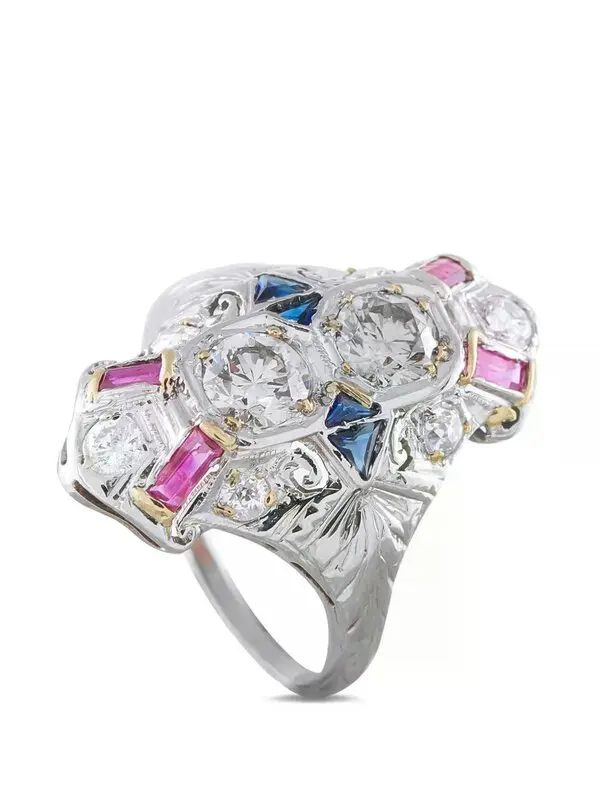 LB EXCLUSIVE 18k White Gold Diamond And Sapphire Ring - Silver