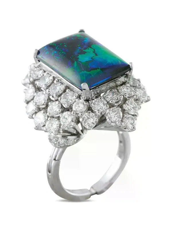 LB EXCLUSIVE Platinum Black Opal And Diamond Ring - Silver