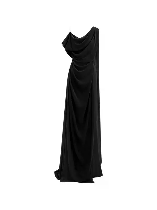 GEMY MAALOUF Asymmetrical Draped Floor-length Gown - Black