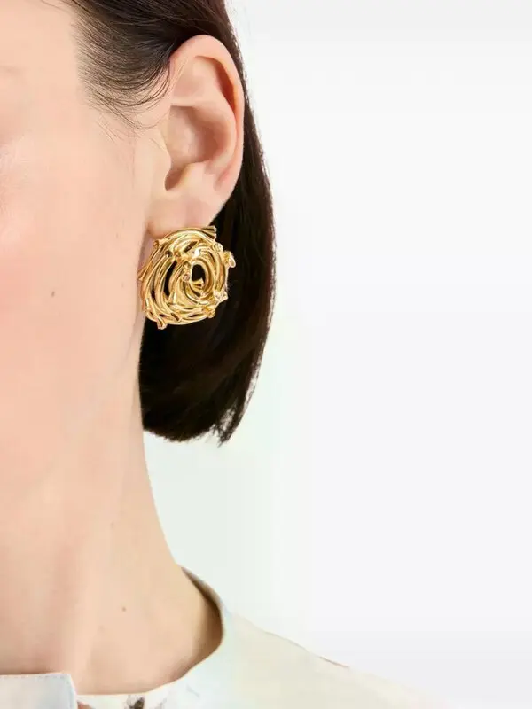 Oscar De La Renta Tone Rhinestone Nest Earrings - Gold