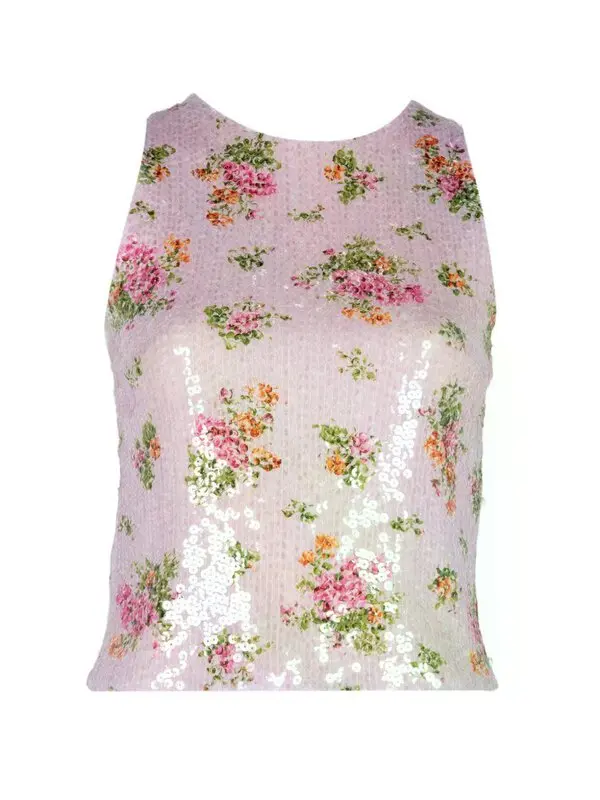 Brandon Maxwell Floral Sequin Embellished Tank Top - Pink