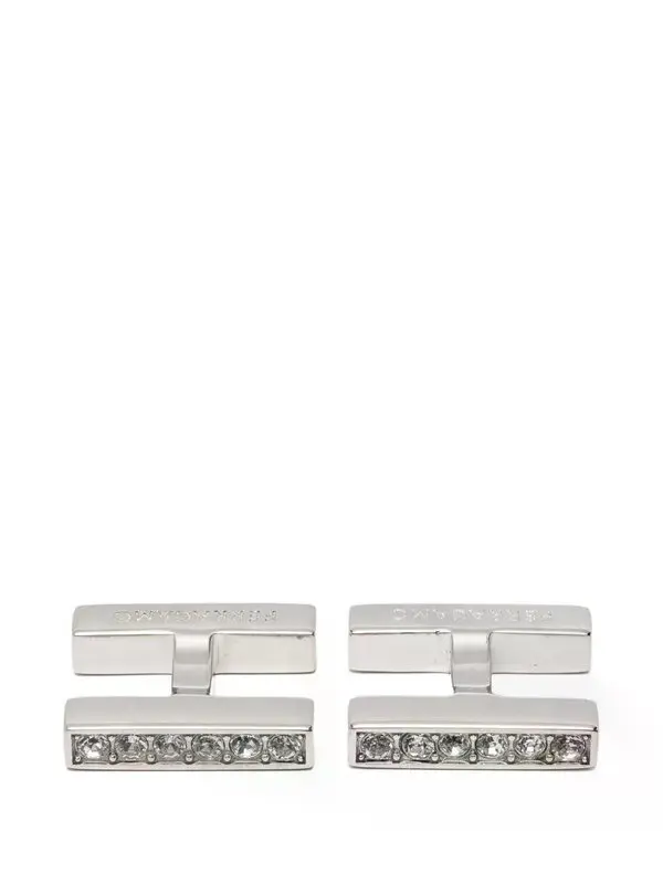 FERRAGAMO Crystal-embellished Logo-engraved Cufflinks - Silver