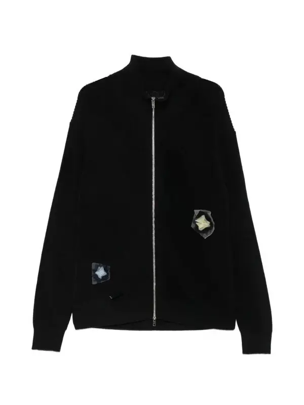 SONG FOR THE MUTE Floral-patch Zip-up Cardigan - Black