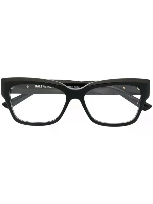 Balenciaga Logo Plaque Rectangular Frame Glasses - Black