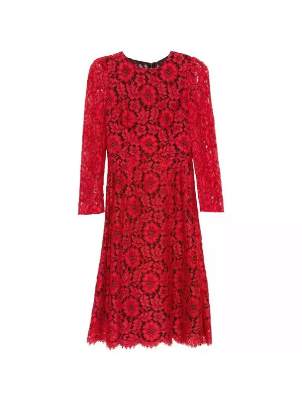 Dolce & Gabbana Dark Floral-lace Midi Dress - Red